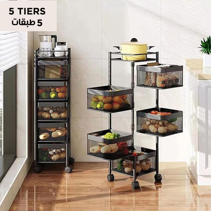 Square Multi-Tiers Metal Storage Rack with Wheels (3 or 4 or 5 Tiers)