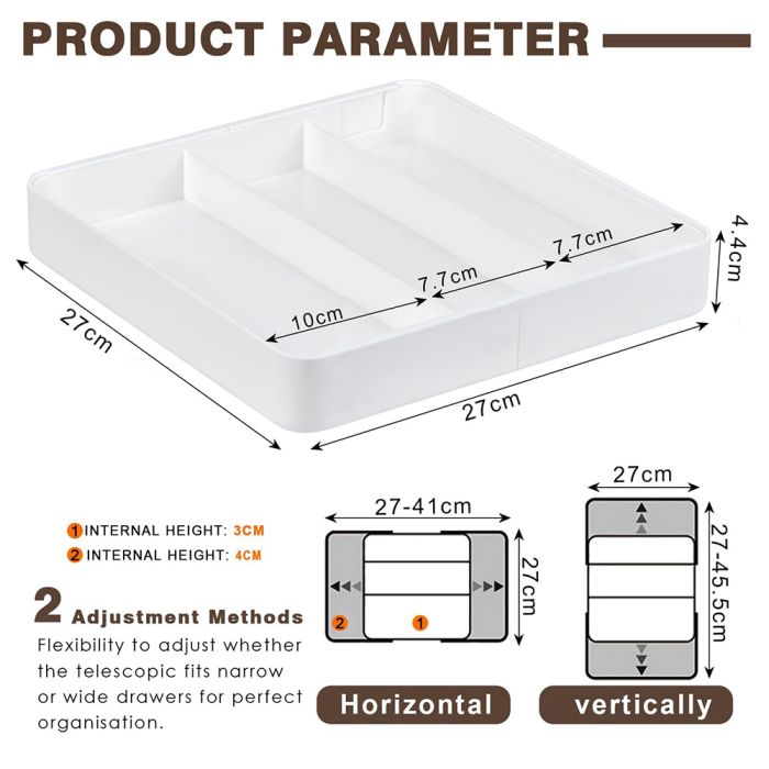 Expandable Drawer Organizer 5 Compartments 27 x 4 x 27cm