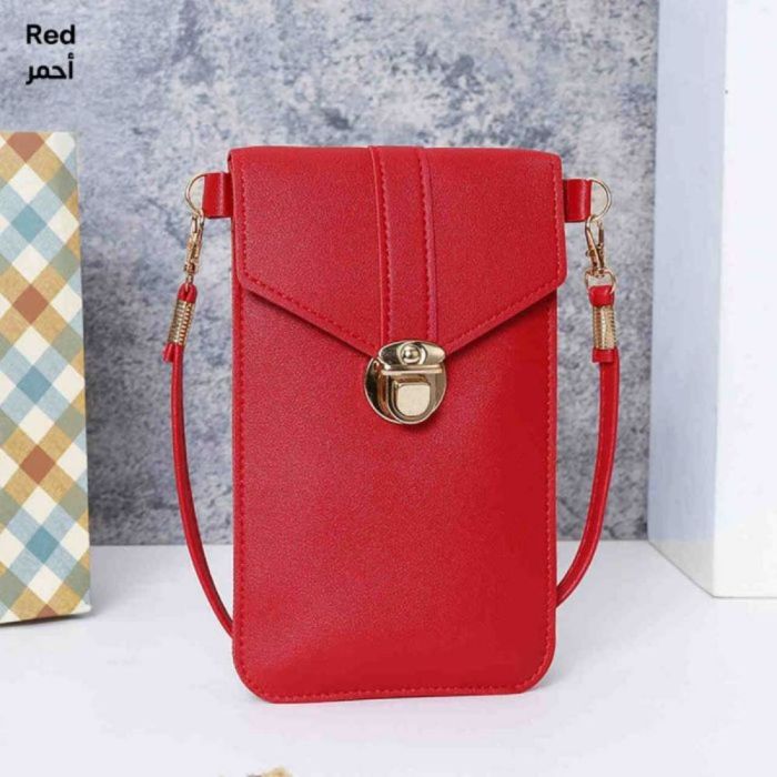 Women's Leather Crossbody Purse with Transparent Touch Screen Window - Red