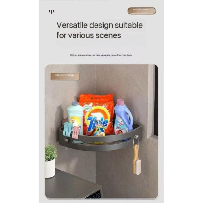 Wall-Mounted Self-Adhesive Triangle Corner Shelf - Grey