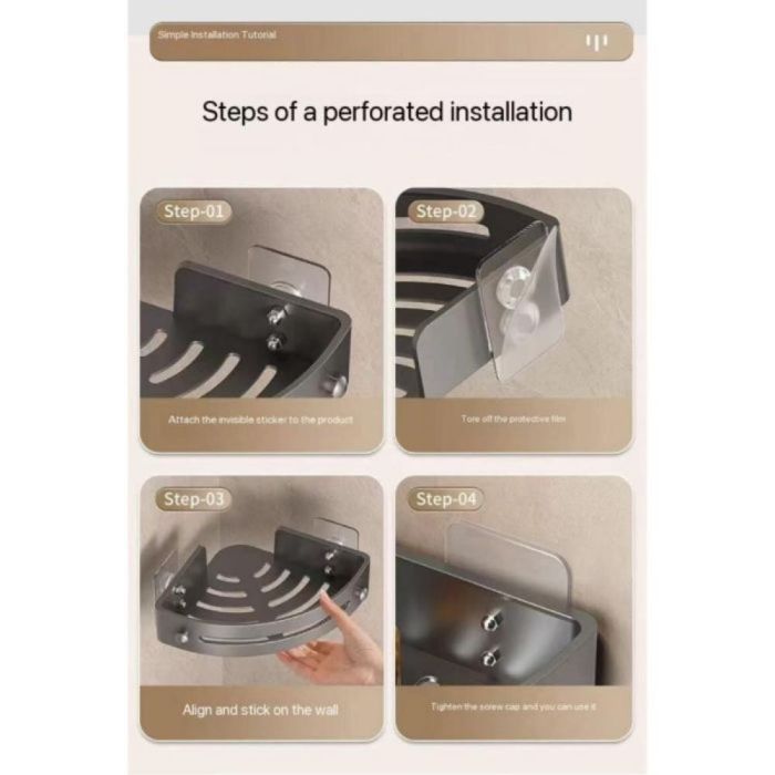 Wall-Mounted Self-Adhesive Triangle Corner Shelf - Grey