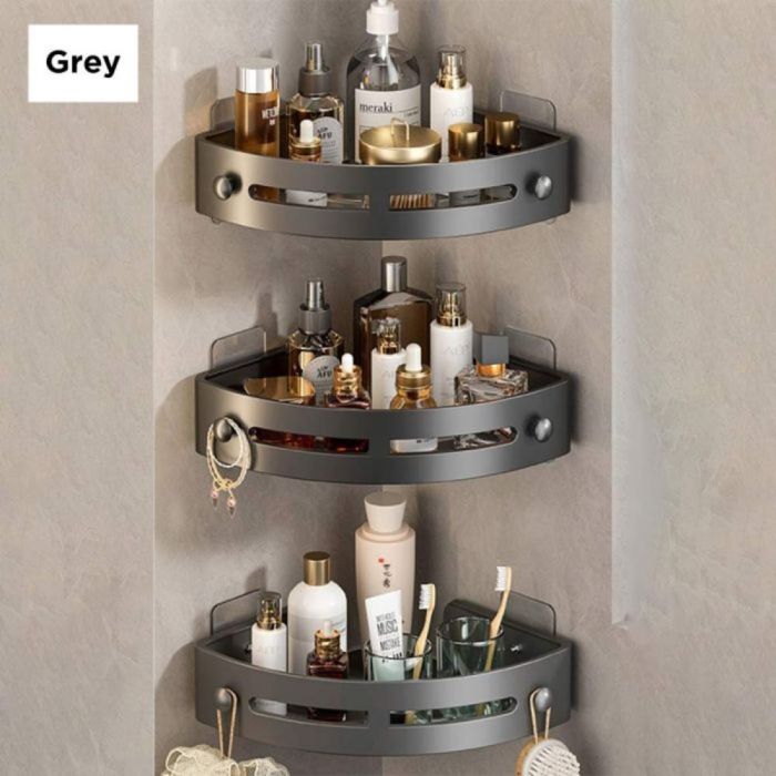 Wall-Mounted Self-Adhesive Triangle Corner Shelf - Grey