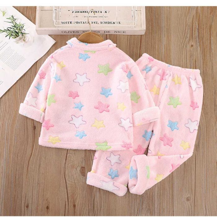 Pink Stars Design Flannel Pajama for Girls