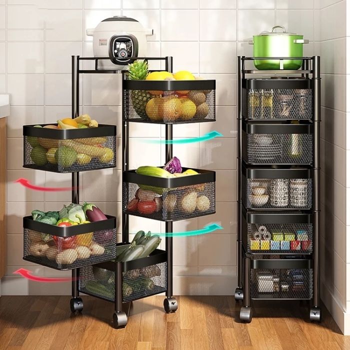 Square Multi-Tiers Metal Storage Rack with Wheels (3 or 4 or 5 Tiers)