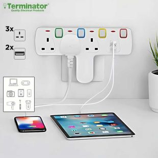 Terminator UK Multiadapter 3 Way - 2USB White